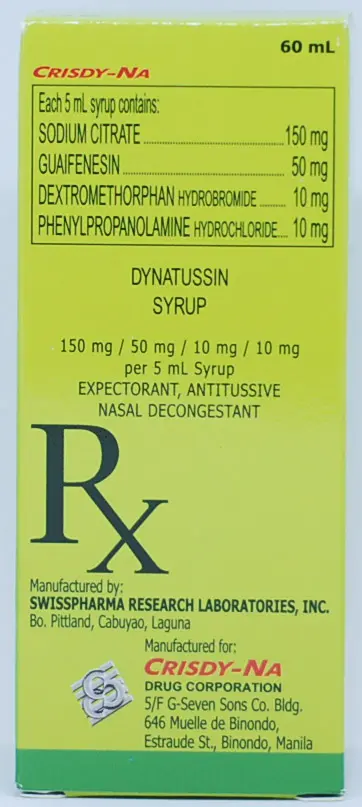 DYNATUSSIN Dextromethorphan Hydrobromide / Guaifenesin / Sodium Citrate ...